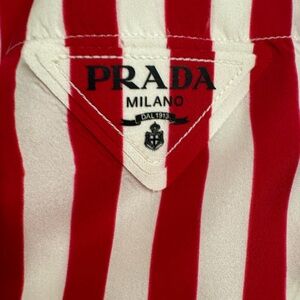 Prada | Tops | Prada Red And White Silk Button Up | Poshmark